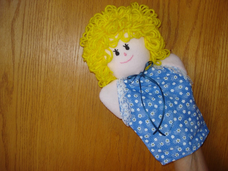 Girl Hand Puppet Blond Yarn Hair Embroidery Hand Stitched Face | Etsy