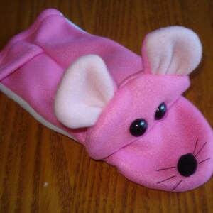 Pink Mouse Hand Puppet Puppets Mice Social Skills Movable Mouth Fleece ...