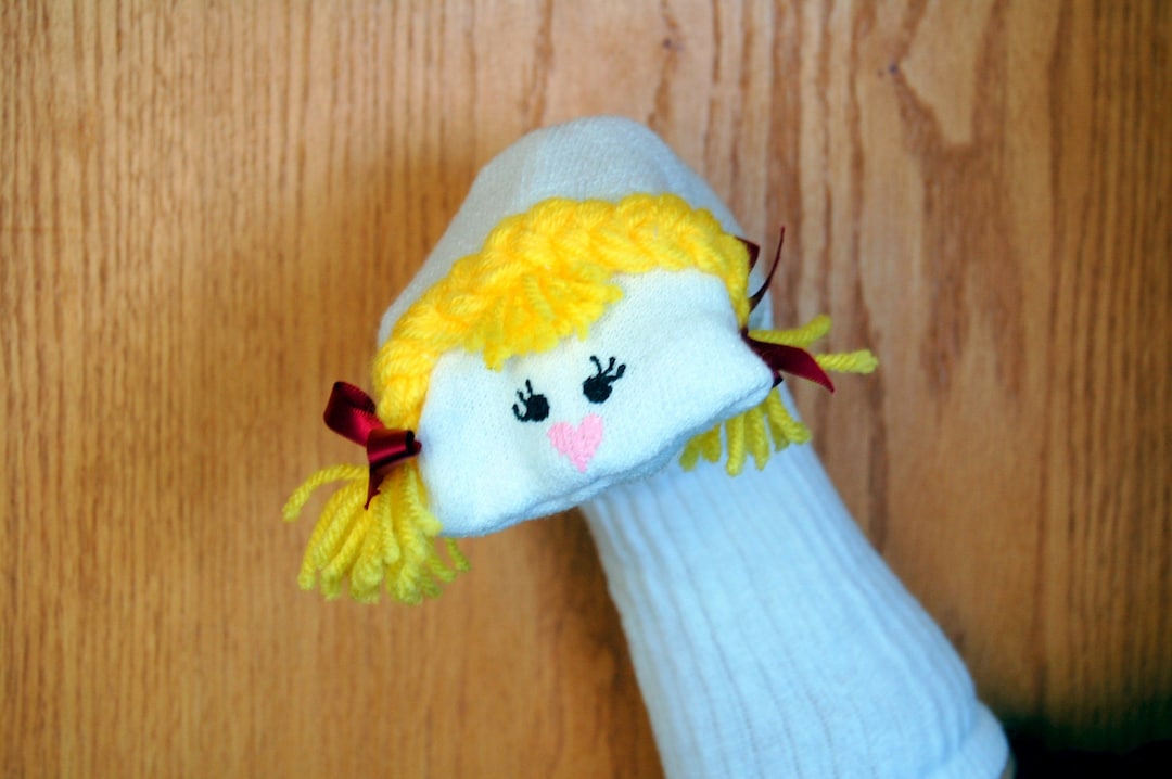 Girl Sock Puppet Blond Yellow Yarn Braids Theater Roleplaying - Etsy