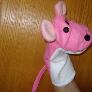 Pink Mouse Hand Puppet Puppets Mice Social Skills Movable Mouth Fleece ...