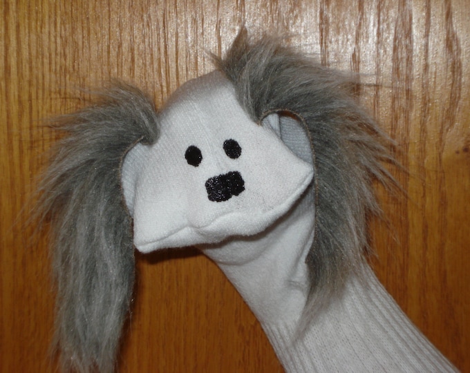 Dog Sock Puppet With Grey Furry Ears Movable Mouth Storytelling - Etsy