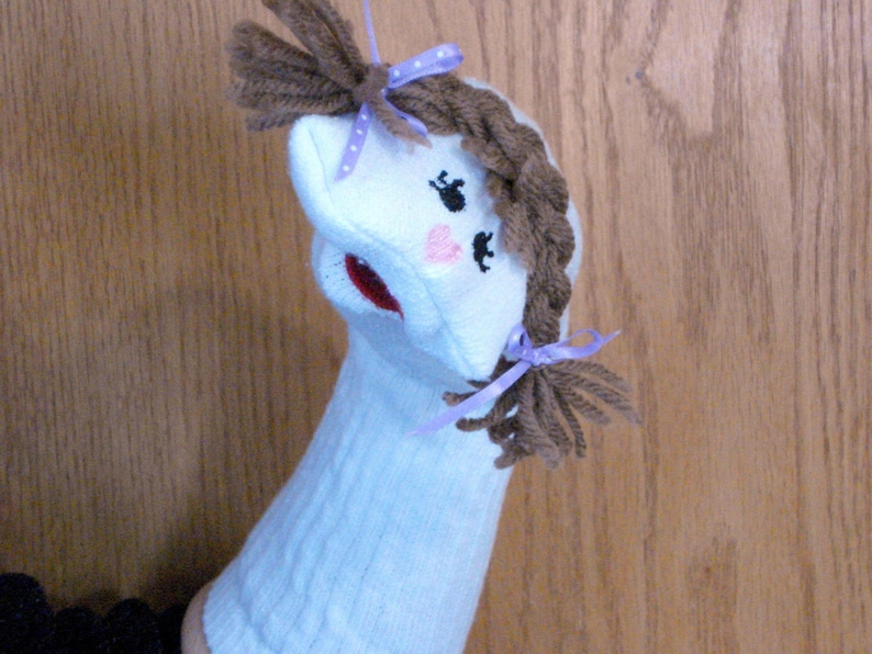 Brown Haired Girl Sock Puppet With Braids by Puppets by Margie - Etsy