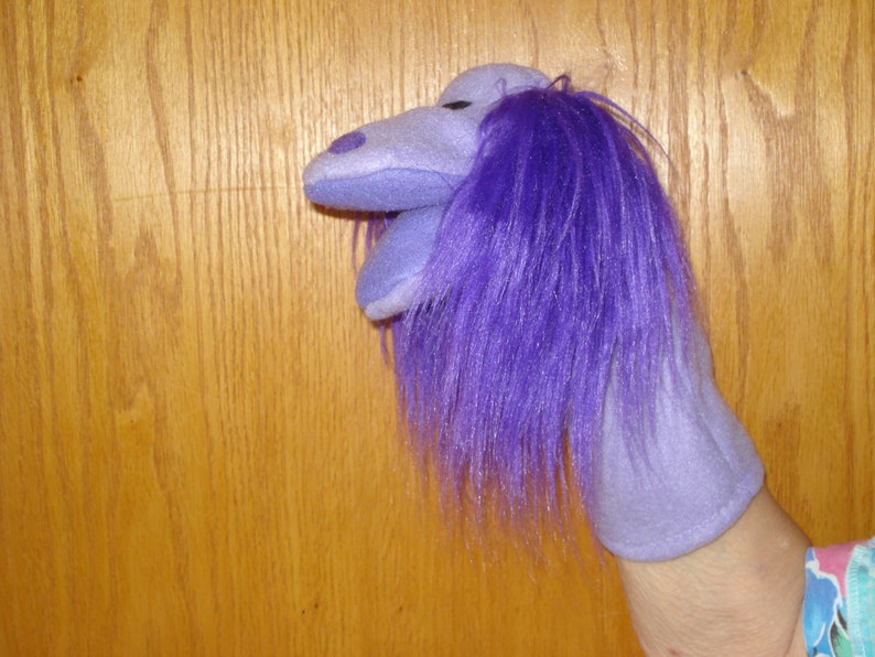 Purple dog hand puppet with shaggy furry ears sewn on felt | Etsy