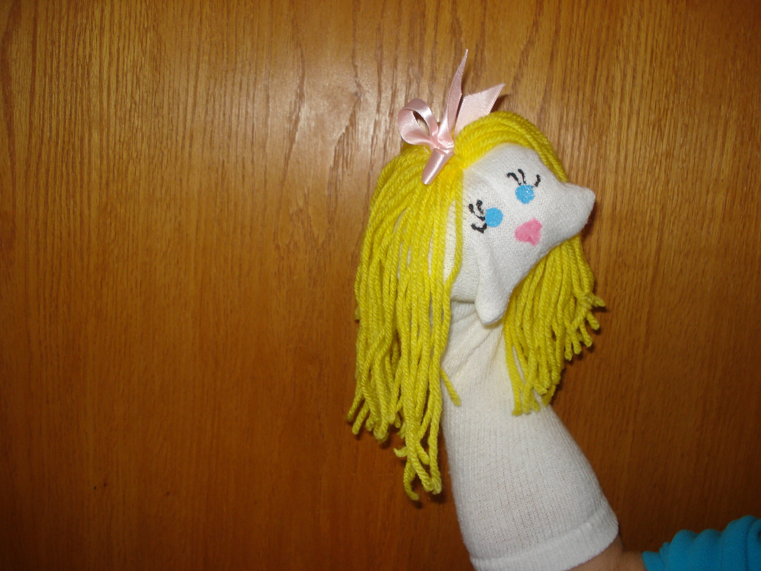 Girl sock puppet yellow long hair movable mouth | Etsy