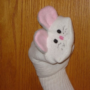 Mouse Sock Puppet Grey Ears Pink Lining Puppets by Margie - Etsy