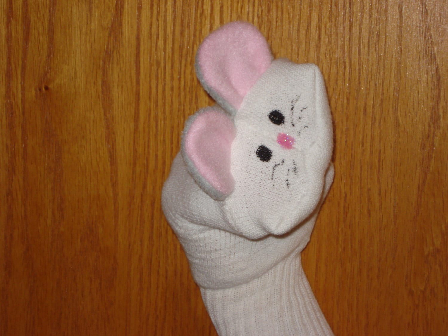 Mouse grey ears pink lining Sock Puppet Puppets by Margie | Etsy