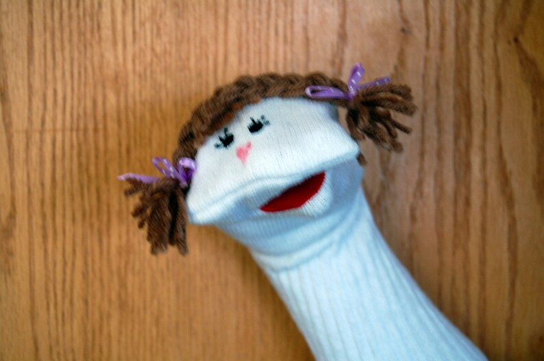 Brown Haired Girl Sock Puppet With Braids by Puppets by Margie - Etsy