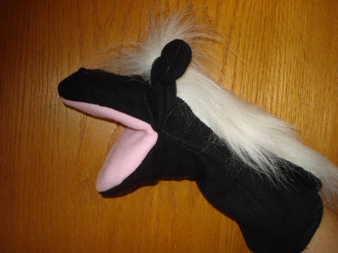 Skunk Hand Puppet Puppets Moveable Pink Mouth Embroideried Black Nose ...