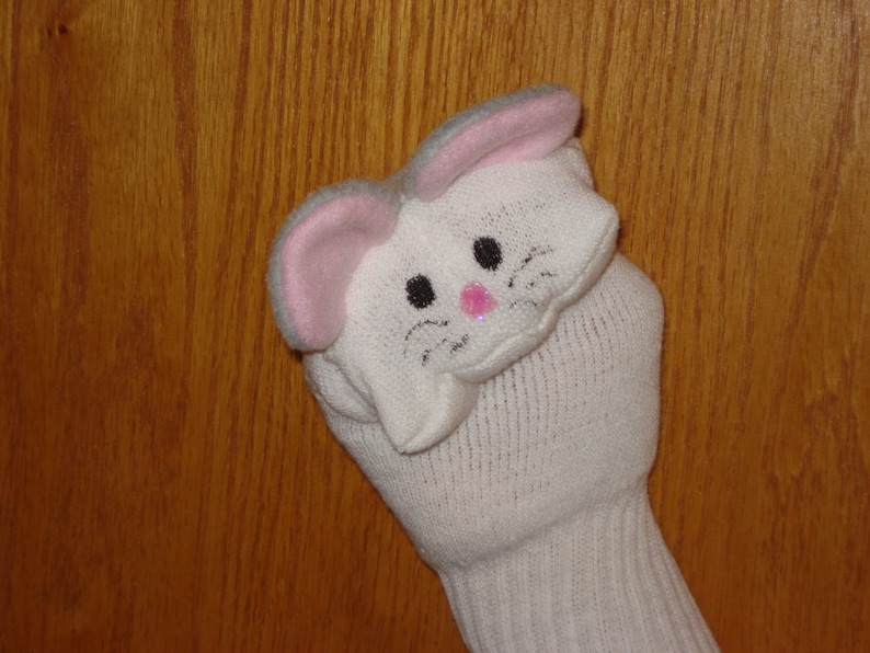 Mouse Sock Puppet Grey Ears Pink Lining Puppets by Margie - Etsy