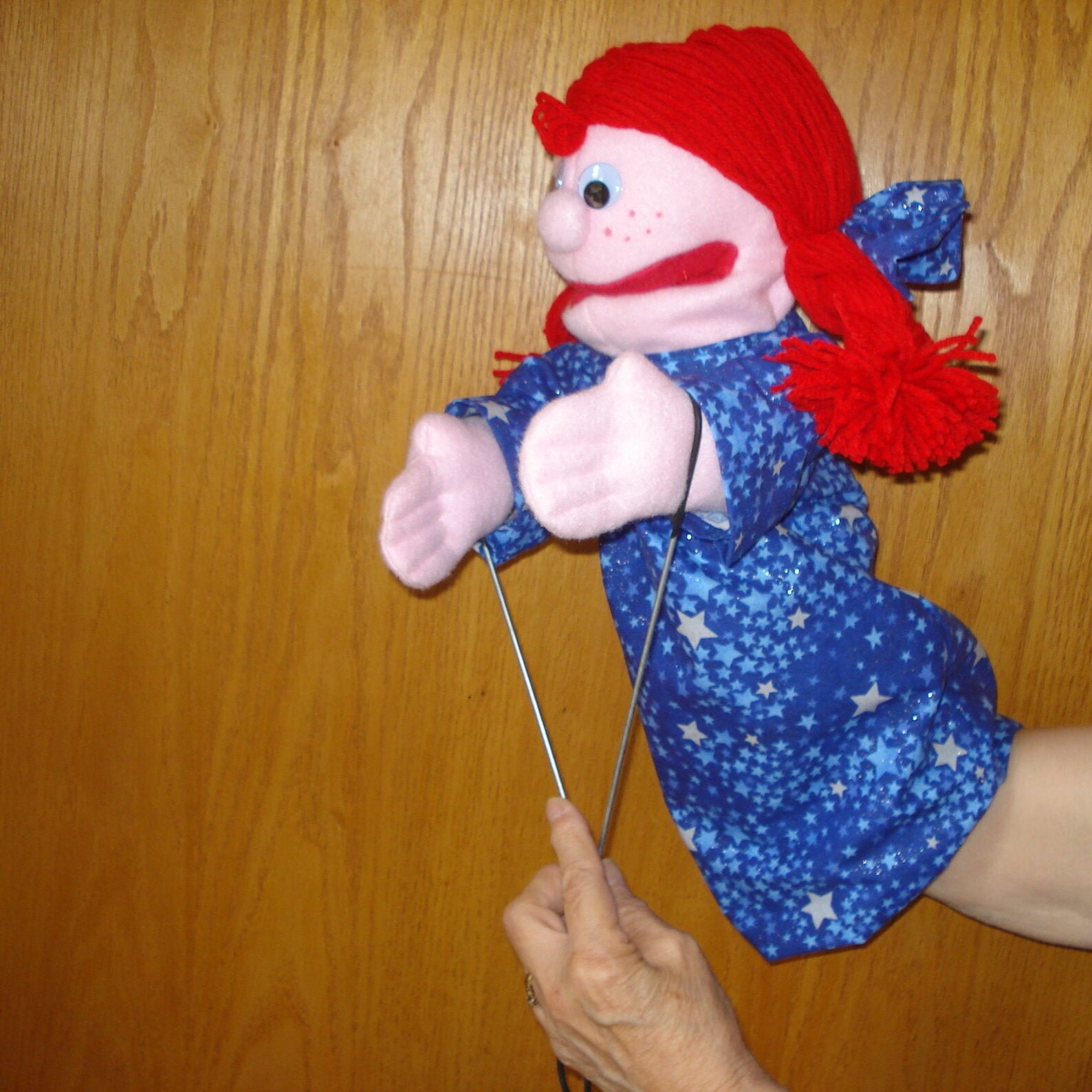 Girl Hand Puppet Movable Mouth Red Yarn Braids 18 Inches Tall and 18 ...