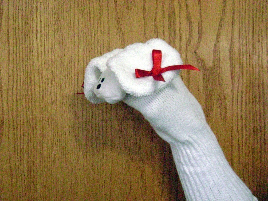 Hand Made White Dog Sock Puppet Made in the USA Class Room Aid - Etsy