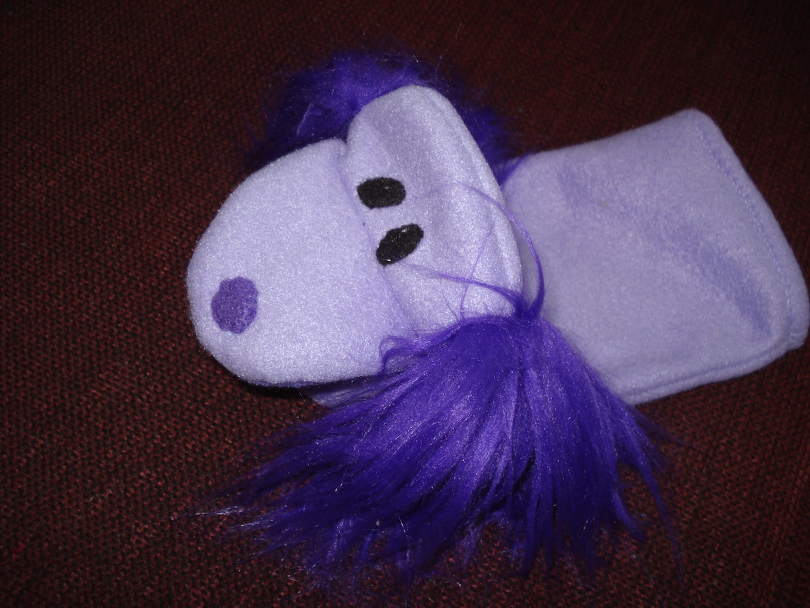 Purple dog hand puppet with shaggy furry ears sewn on felt | Etsy
