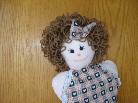 Girl Hand Puppet Brown Yarn Hair Embroidery Hand Stitched Face | Etsy