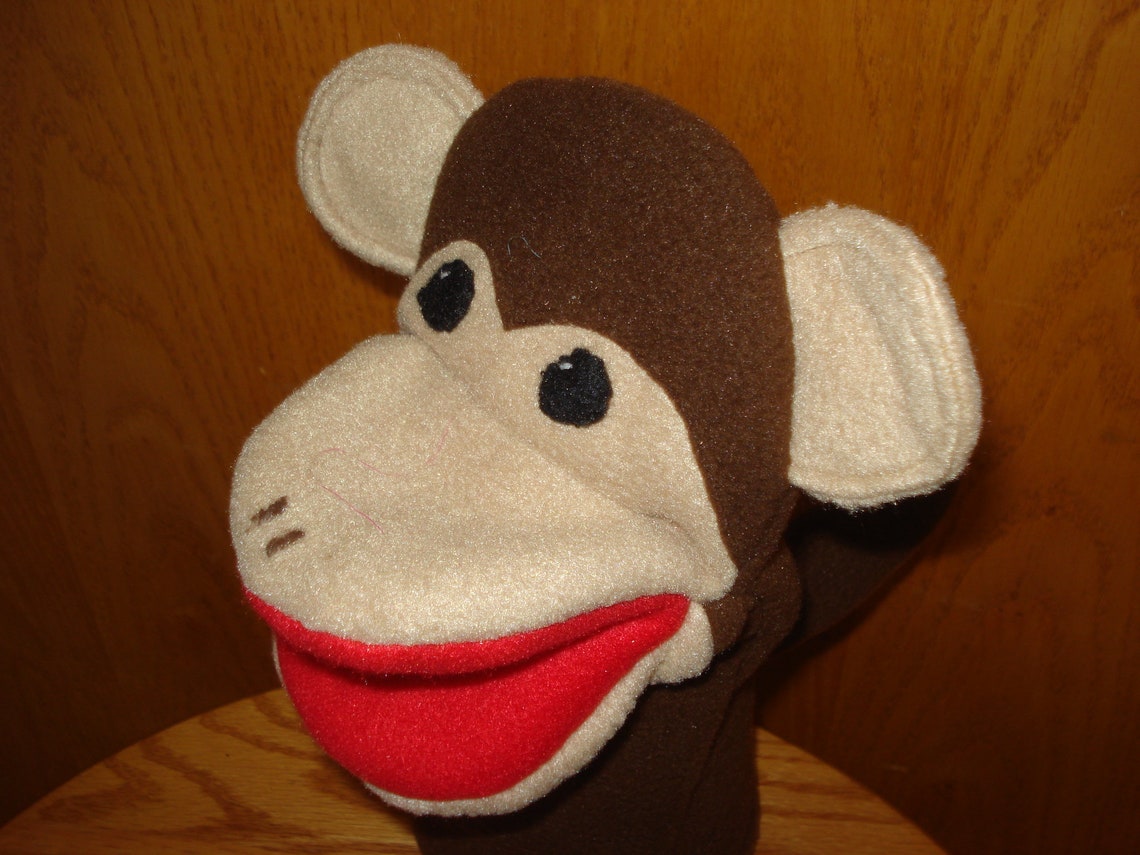 Monkey Hand Puppet Black Felt Hand Stitched Eyes Movable Mouth - Etsy