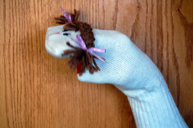 Brown Haired Girl Sock Puppet With Braids by Puppets by Margie - Etsy