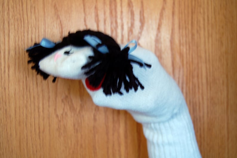 Girl Sock Puppet with movable mouth black braids | Etsy