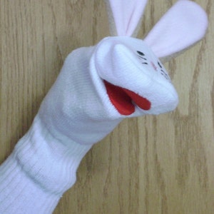 Rabbit Bunny Sock Puppet Puppets by Margie Appliqued Red Mouth ...
