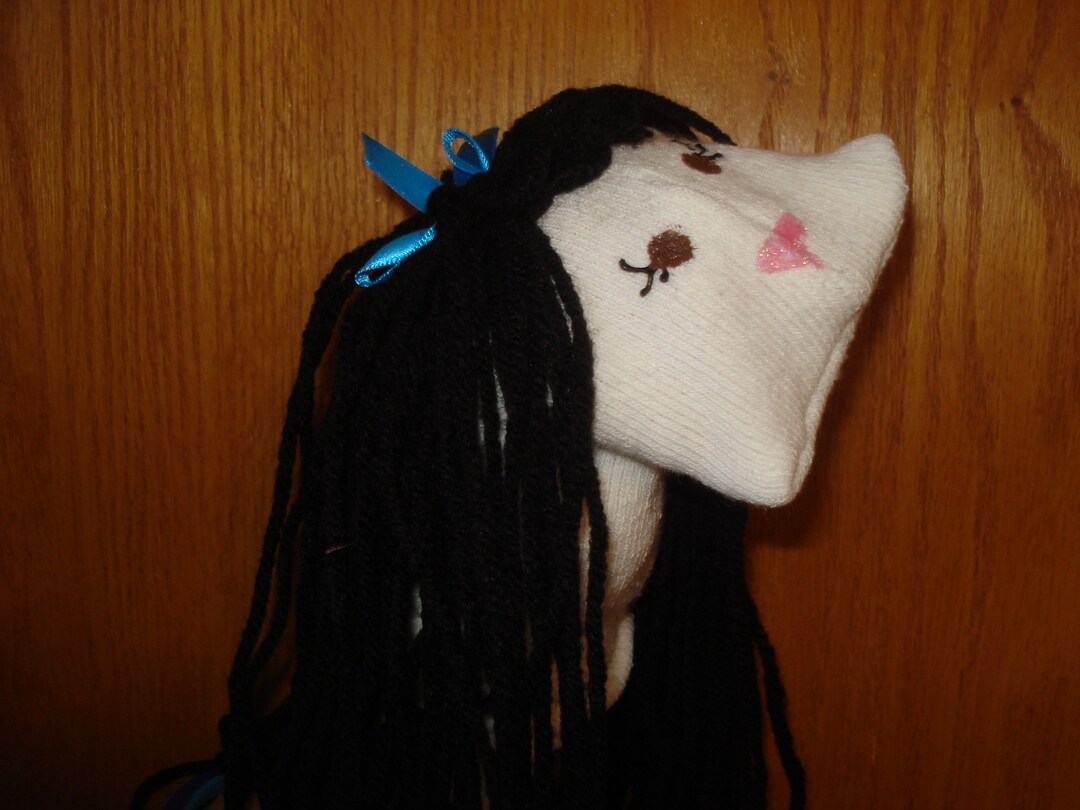 Girl Sock Puppet Black Long Yarn Hair - Etsy