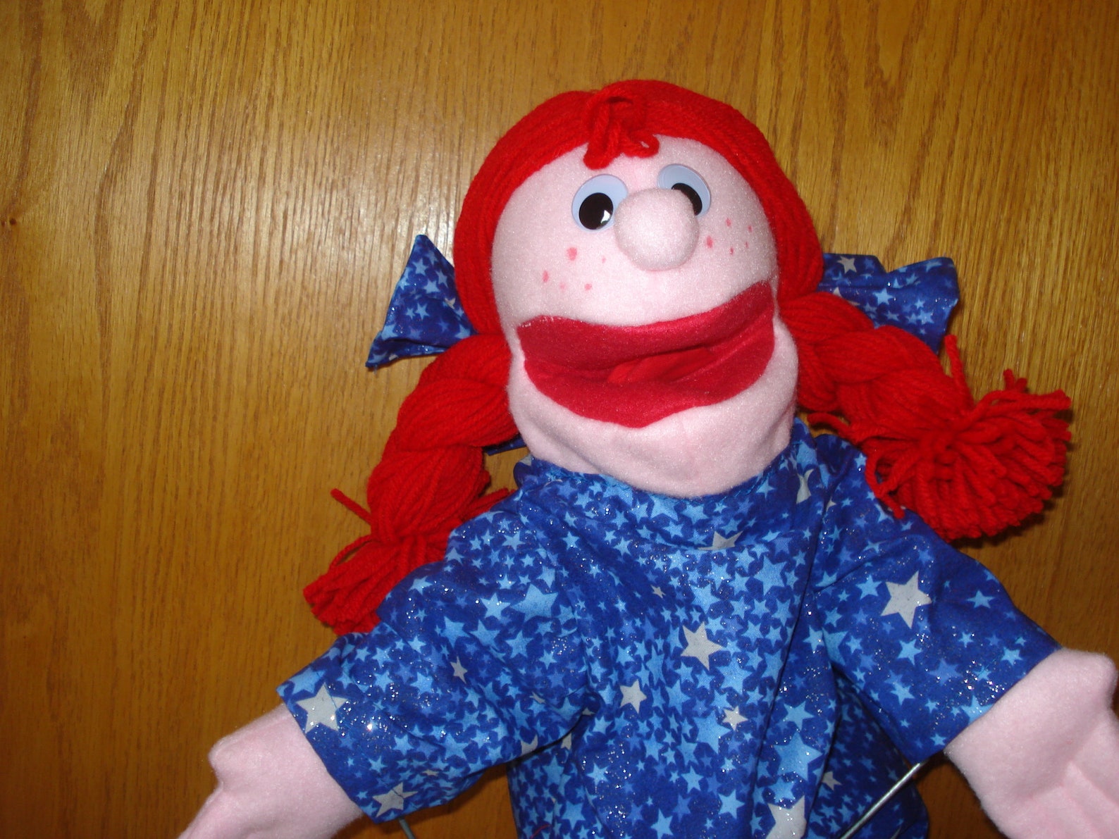 Girl Hand Puppet Movable Mouth Red Yarn Braids 18 Inches Tall and 18 ...