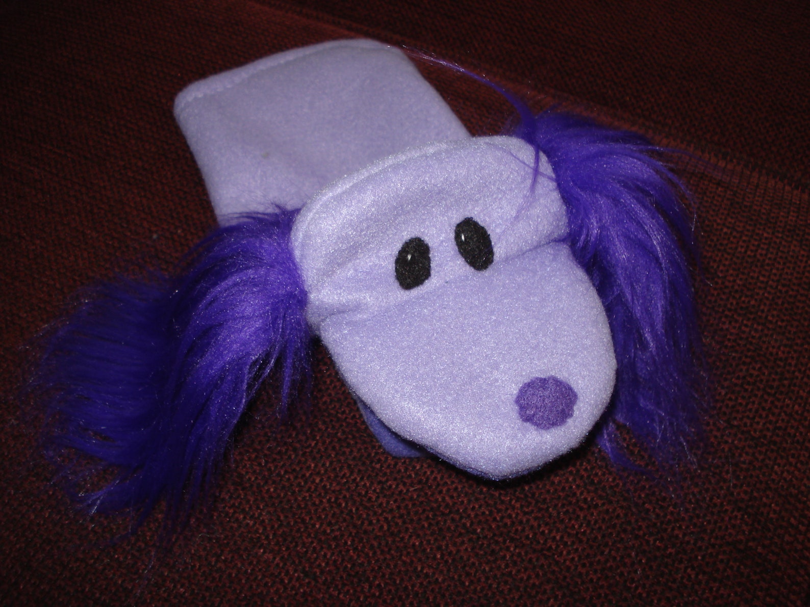 Purple dog hand puppet with shaggy furry ears sewn on felt | Etsy