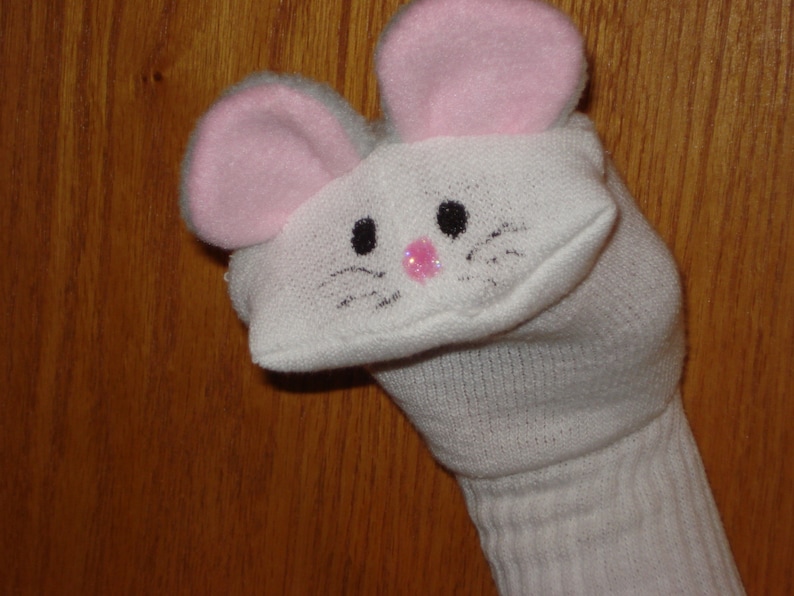 Mouse Sock Puppet Grey Ears Pink Lining Puppets by Margie - Etsy