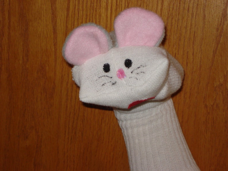 Mouse Sock Puppet Grey Ears Pink Lining Puppets by Margie - Etsy