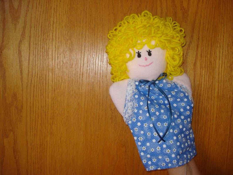 Girl Hand Puppet Blond Yarn Hair Embroidery Hand Stitched Face | Etsy
