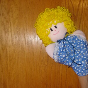 Girl Hand Puppet Blond Yarn Hair Embroidery Hand Stitched Face Fits ...