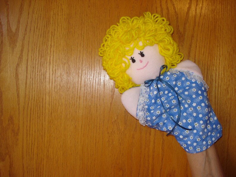 Girl Hand Puppet Blond Yarn Hair Embroidery Hand Stitched Face | Etsy