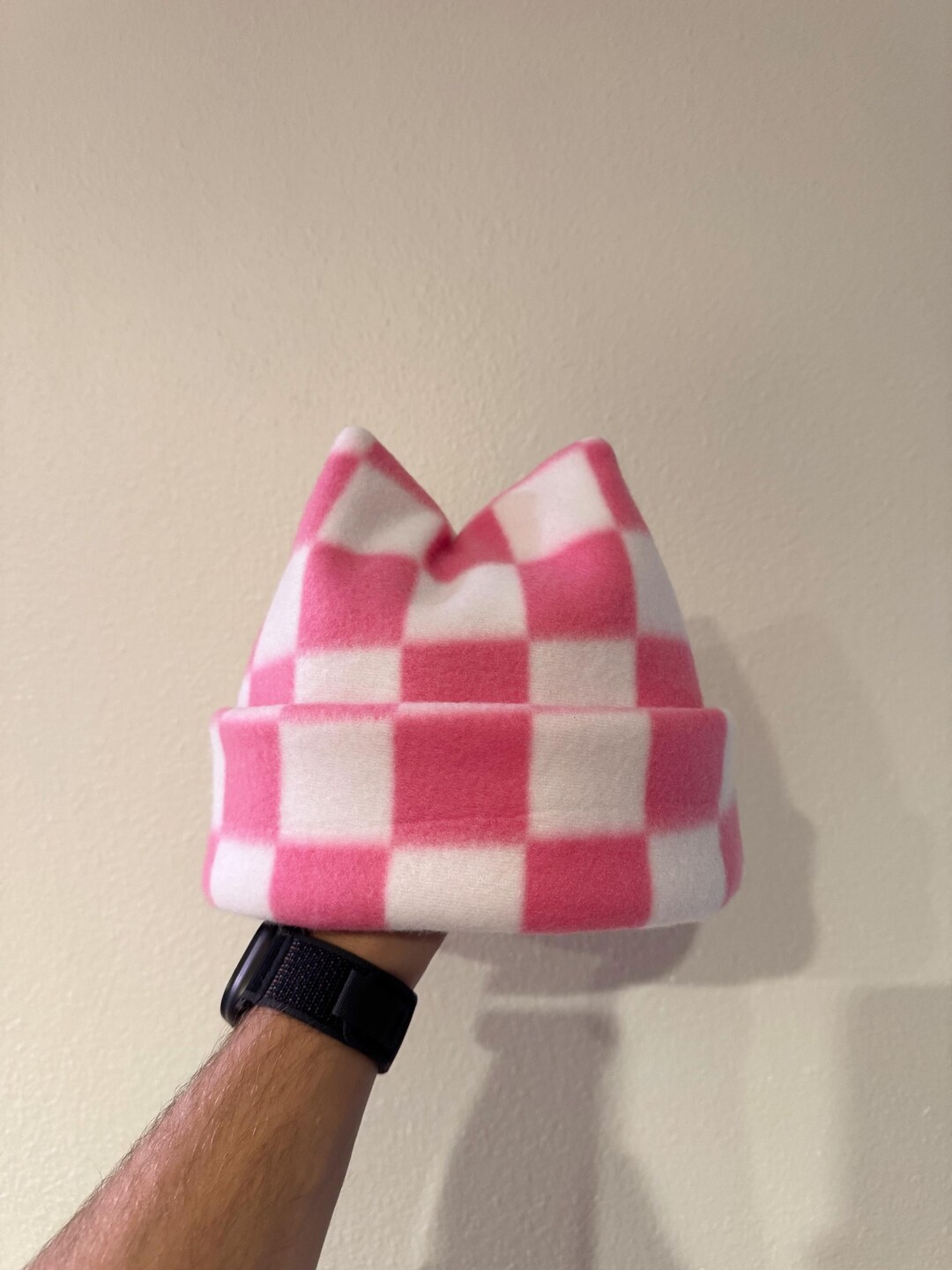 Pink Check Super Cozy 4 Point Beanie - Etsy