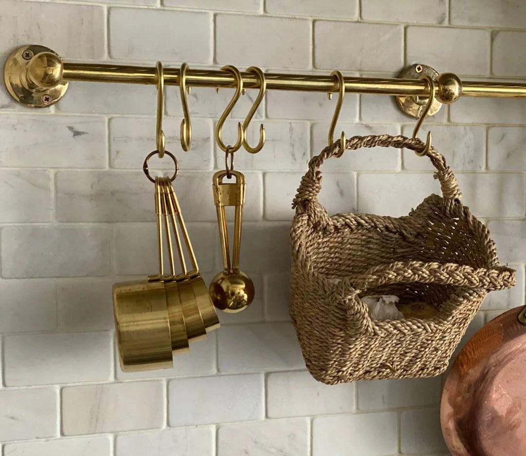 Unlacquered Solid Brass Hanging Pot Rack Antique Brass Kitchen Rail ...