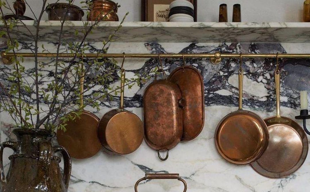 Unlacquered Solid Brass Hanging Pot Rack – Antique Brass Kitchen Rail ...