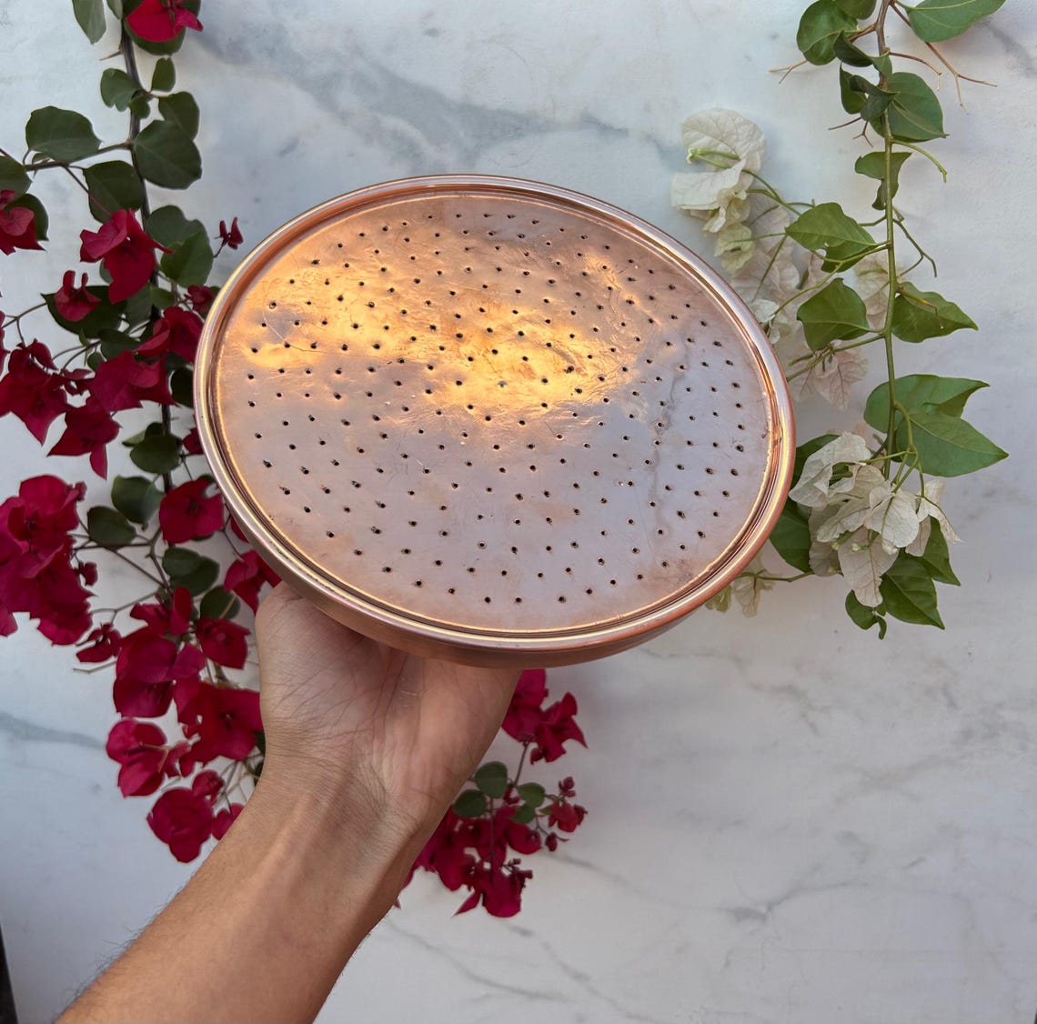 Unlacquered Solid Copper Brass Shower Head. Large Round Rain Shower ...