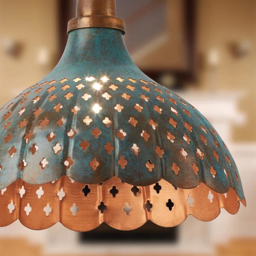 Vintage Hammered Copper Ceiling Light Fixture, Rustic Pendant Lamp ...