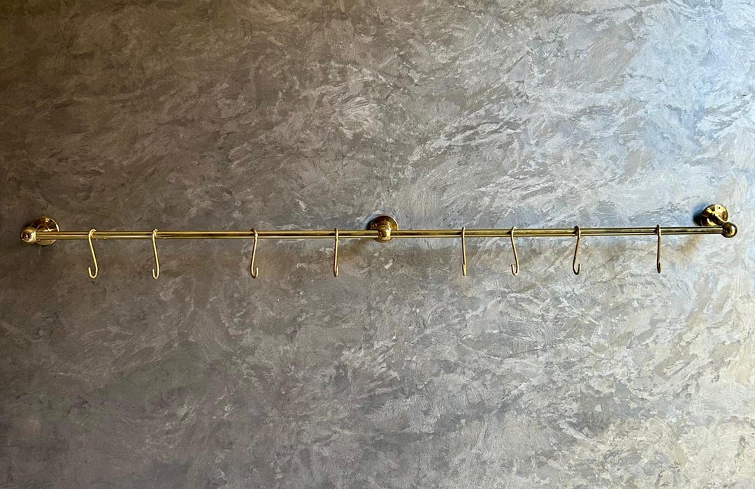 Unlacquered Solid Brass Hanging Pot Rack Antique Brass Kitchen Rail ...