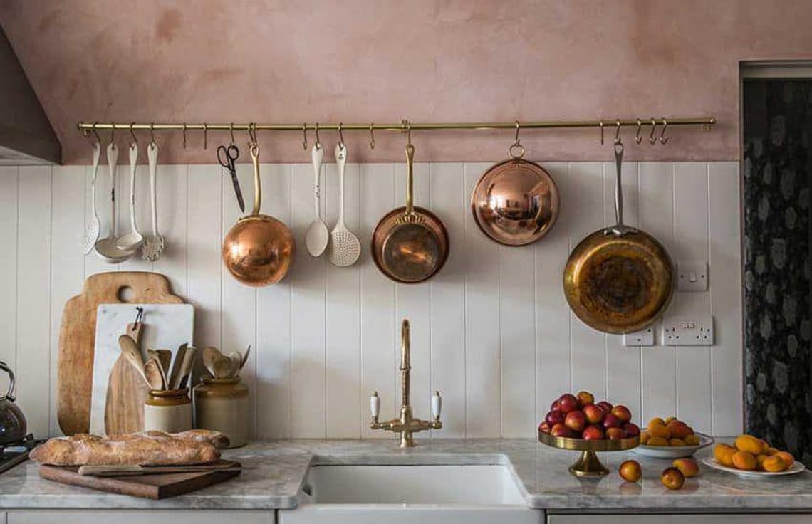 Unlacquered Solid Brass Hanging Pot Rack Antique Brass Kitchen Rail ...