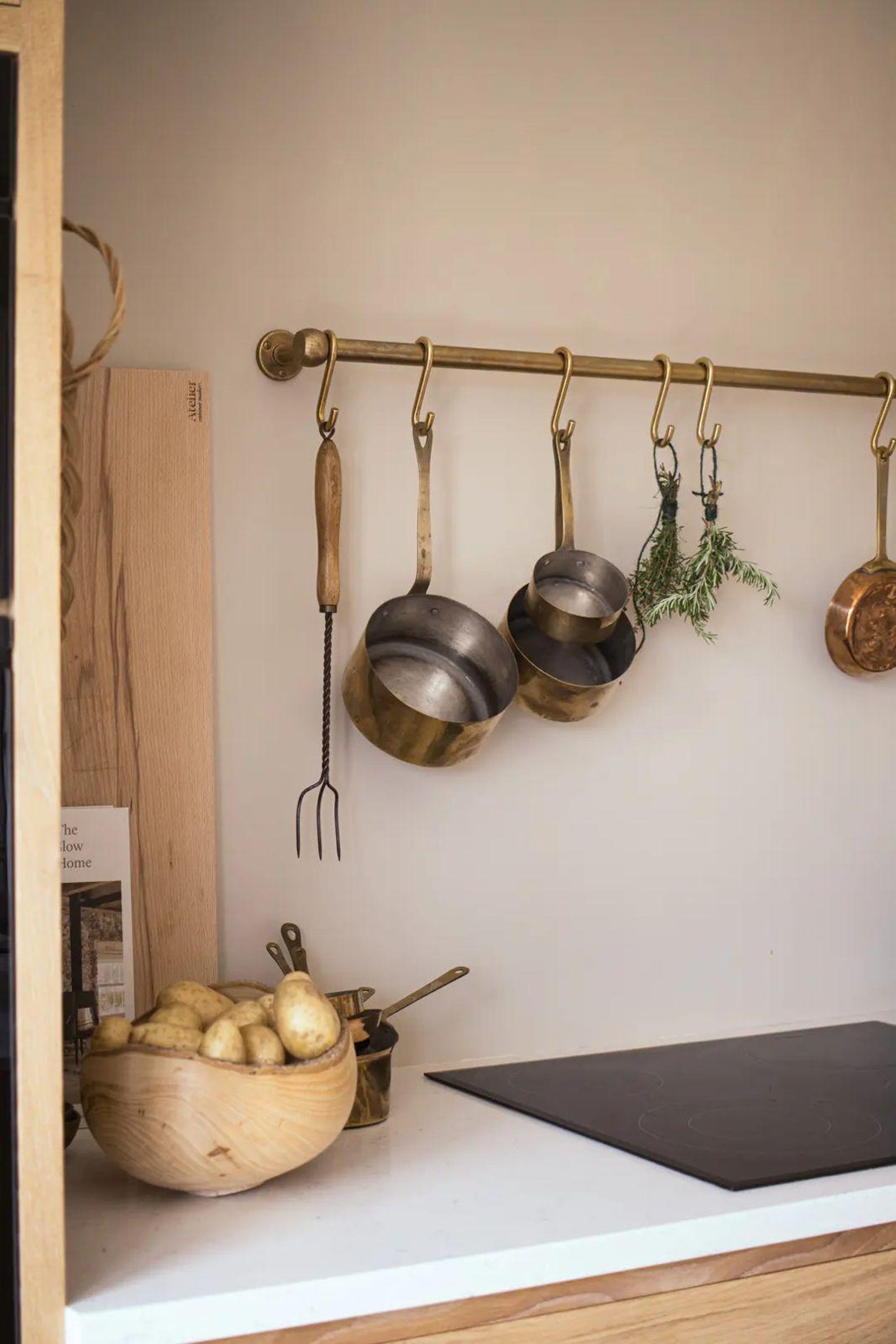 Unlacquered Solid Brass Hanging Pot Rack Antique Brass Kitchen Rail ...