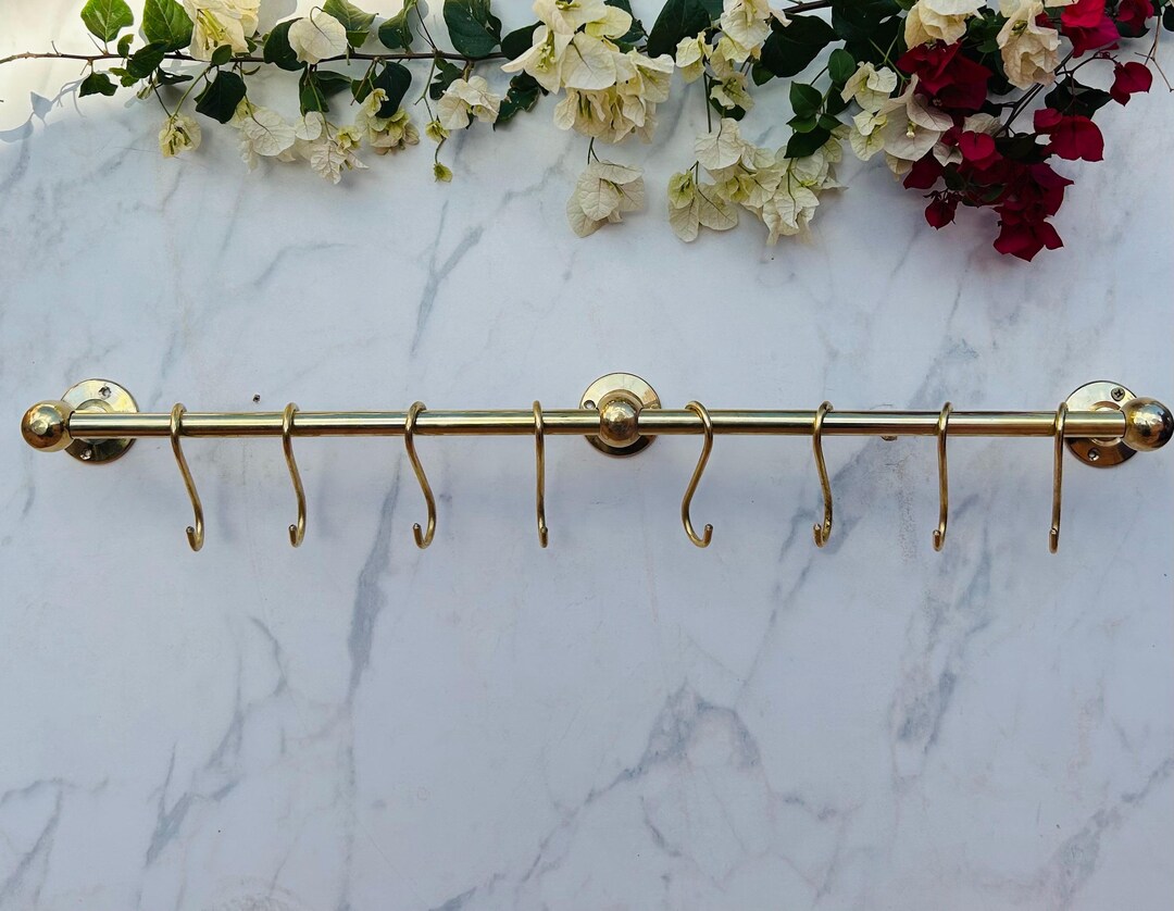 Unlacquered Solid Brass Hanging Pot Rack. Brass Kitchen Rail ,kitchen ...
