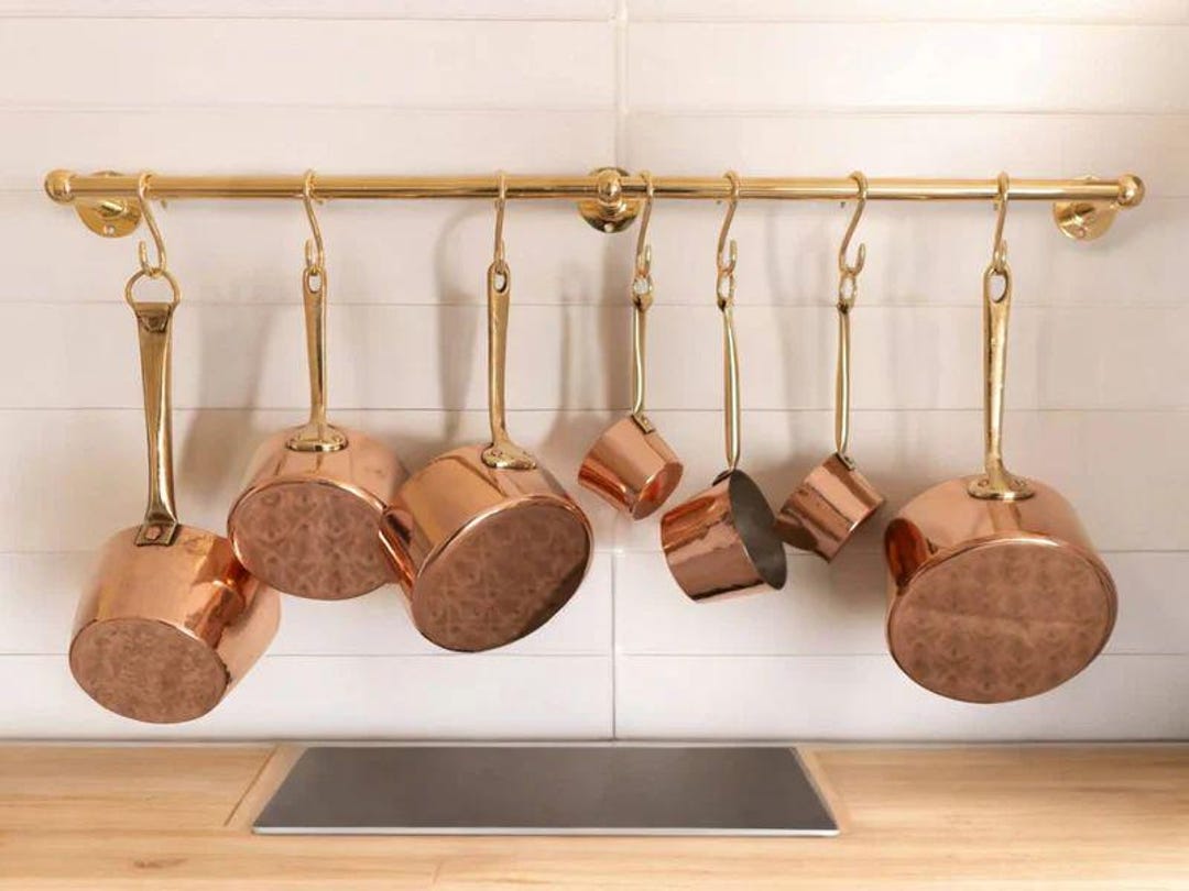 Unlacquered Solid Brass Hanging Pot Rack Antique Brass Kitchen Rail ...