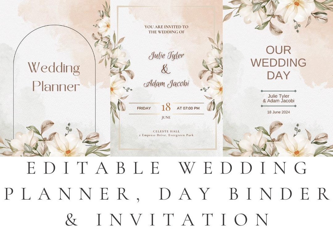 Editable Wedding Planner, Binder & Matching Invitation - Etsy