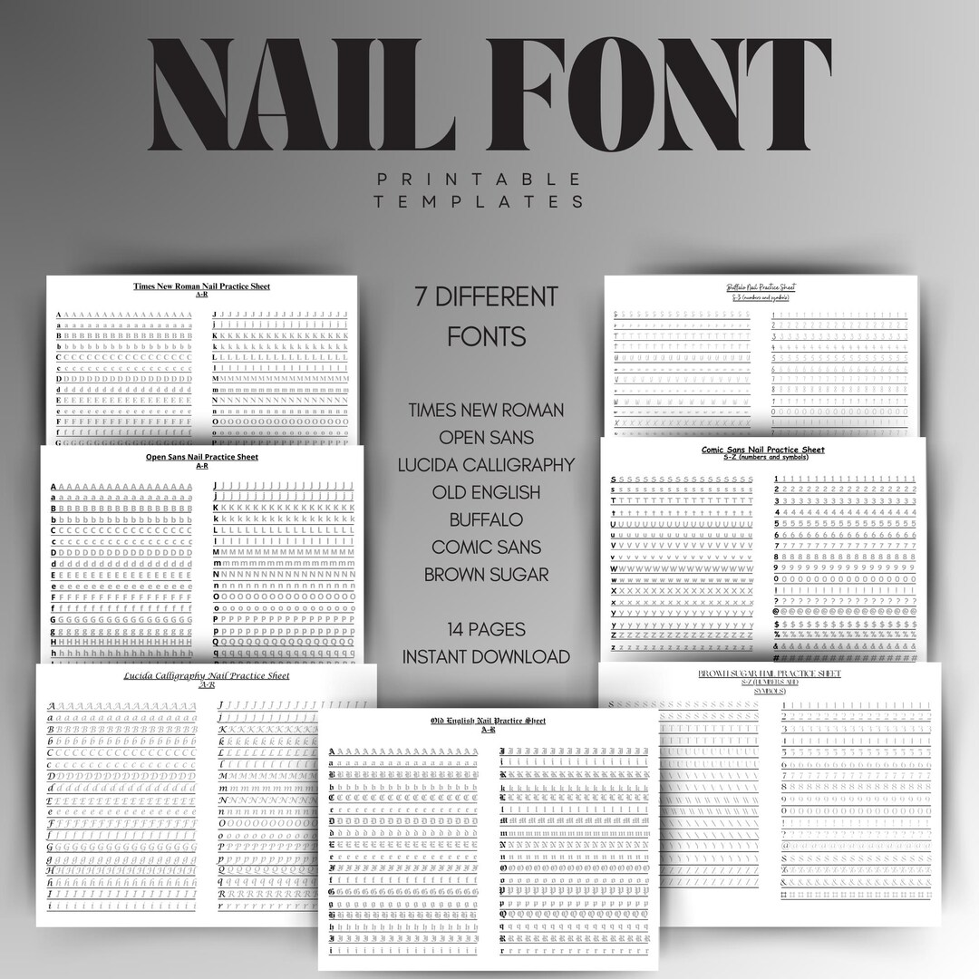 Nail Font Templates - Etsy