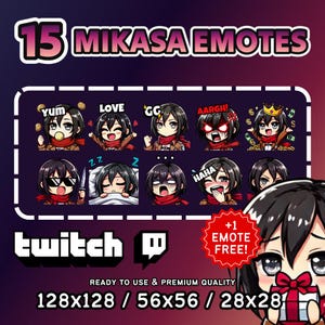 Pack of 15 Mikasa Emotes for Twitch and Discord / Chibi Style Emoticons ...