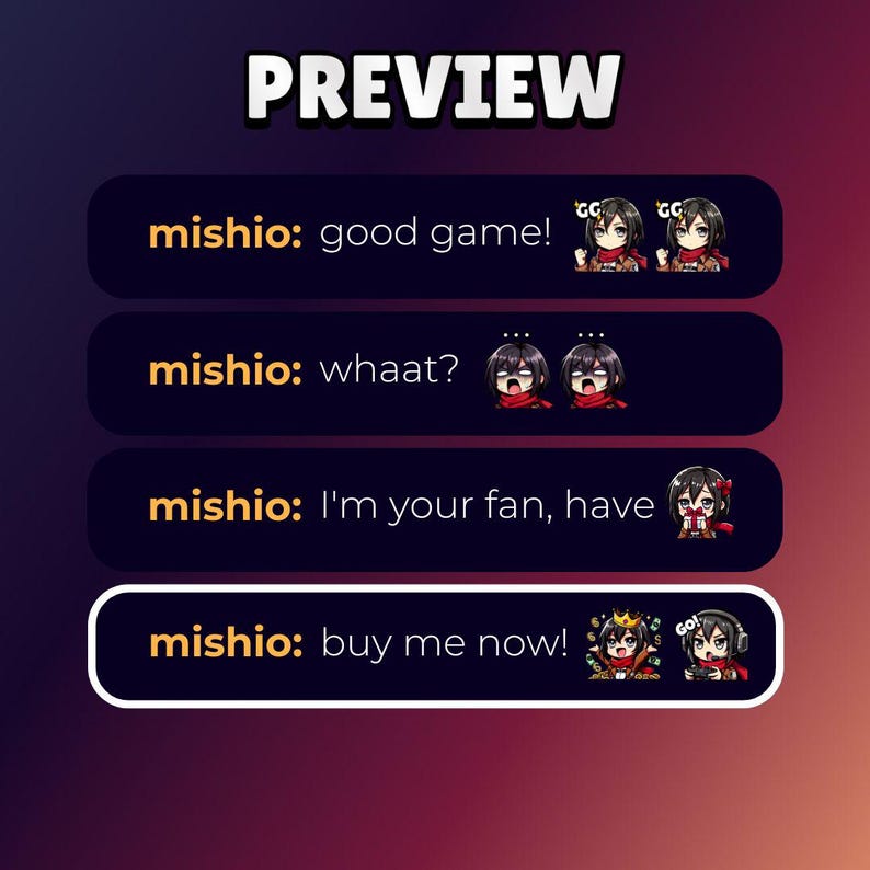 Pack of 15 Mikasa Emotes for Twitch and Discord / Chibi Style Emoticons ...