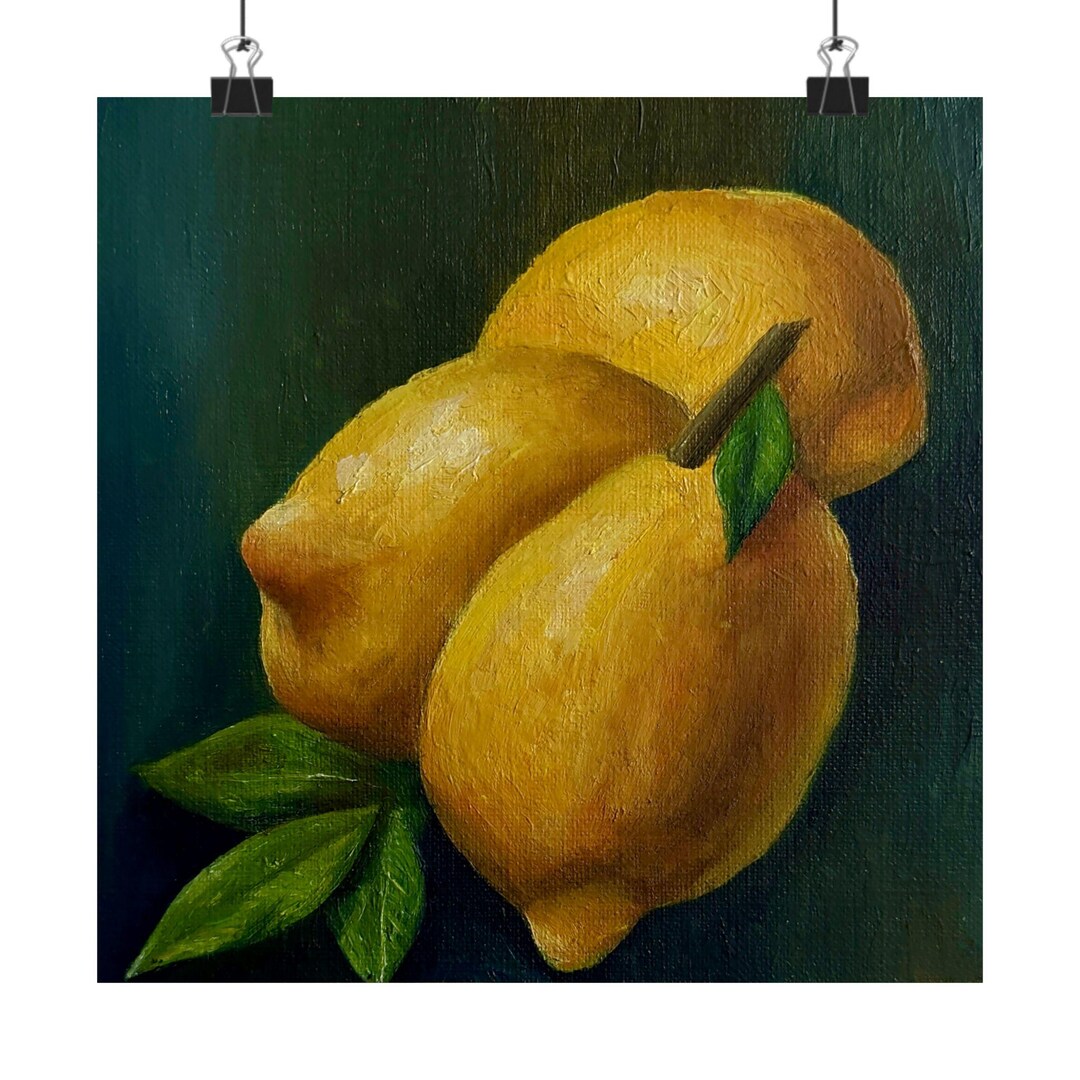 Yellow Lemon Art Print - Square Fruit Kitchen Wall Art - Textured ...