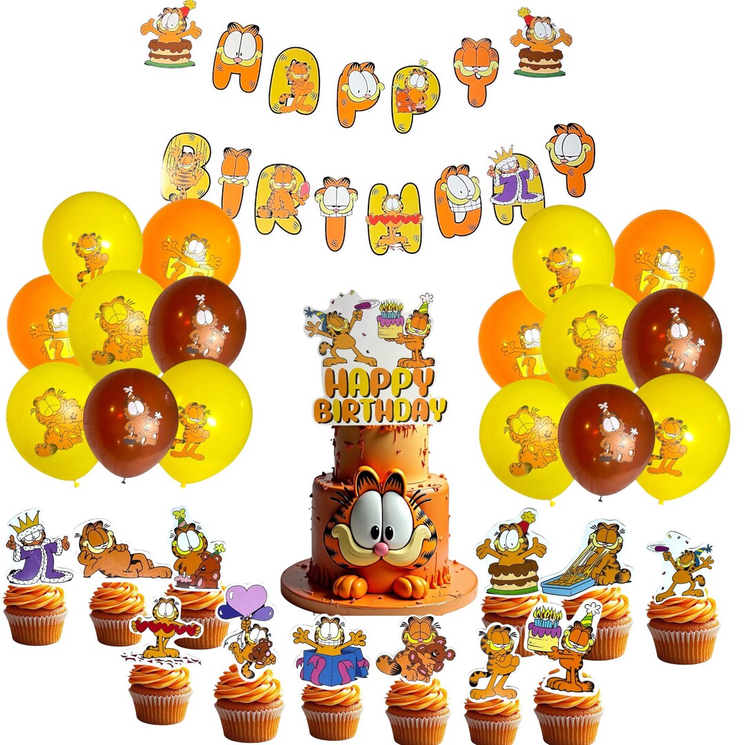 Garfield Birthday Decoration, Garfield Birthday Balloon, Banner, Cake ...