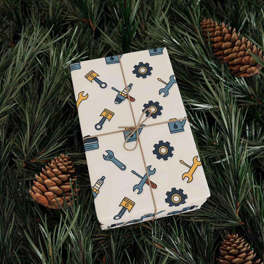 Christmas Diesel Mechanic Wrapping Paper, Festive Automotive Gift Wrap ...