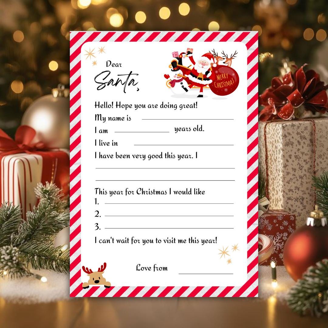 Letter to Santa Printable Santa Wish List Letters Christmas Letter Easy ...