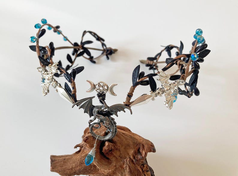 Elven Dragon Crown Moon Rune Sword Headpiece Blue Crystal Arcane ...