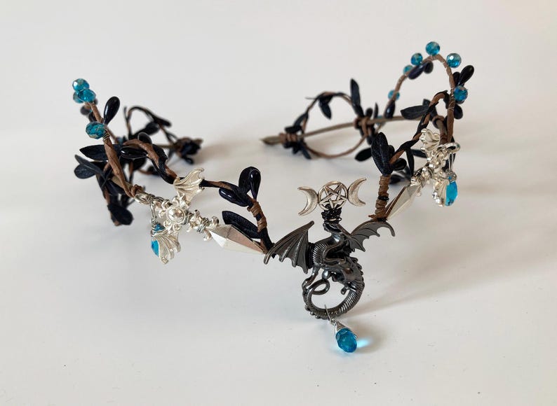 Elven Dragon Crown Moon Rune Sword Headpiece Blue Crystal Arcane ...