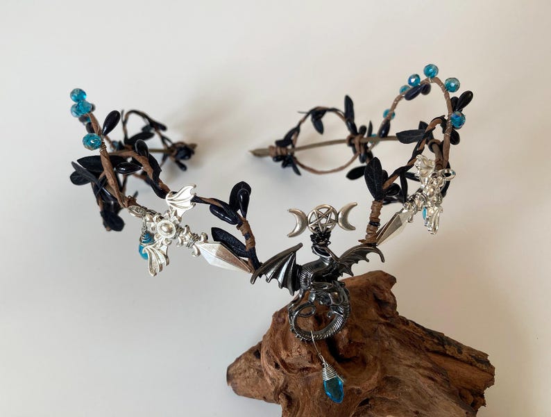 Elven Dragon Crown Moon Rune Sword Headpiece Blue Crystal Arcane ...